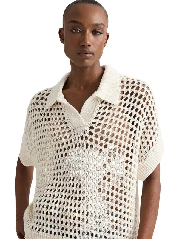 TWP Supersized Open Knit Polo In Linen Silk - Ivory