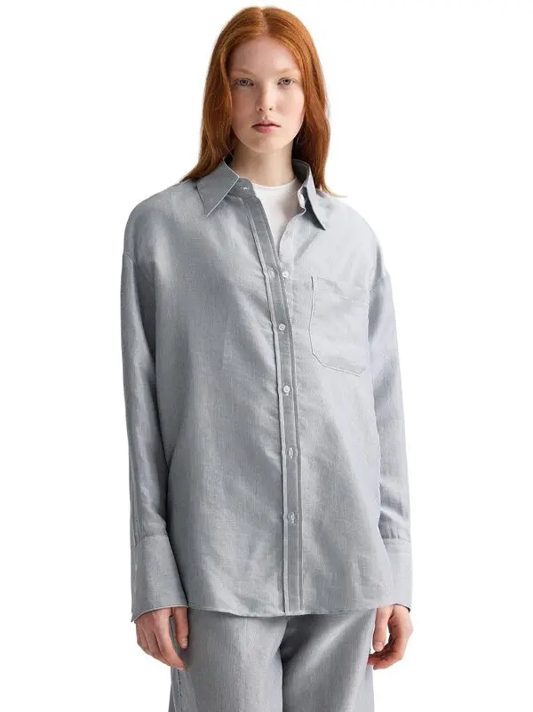 TWP Big Joe Shirt In Glossy Mini Stripe - White / Blue