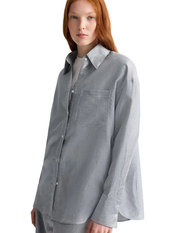 TWP Big Joe Shirt In Glossy Mini Stripe - White / Blue