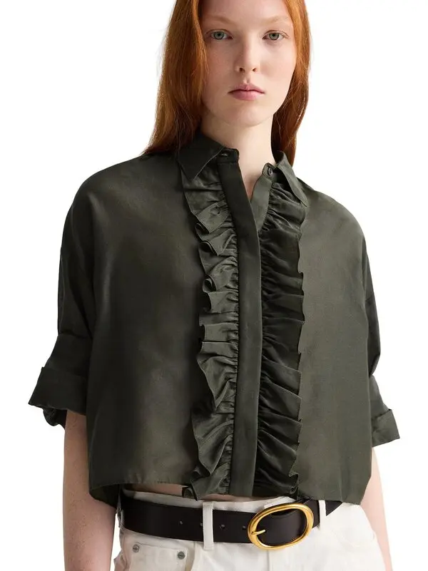 TWP Next Ex Shirt With Ruffle In Cotton Silk Organza - Rosin