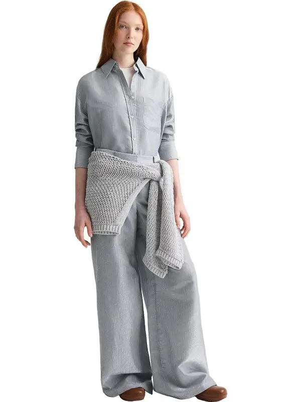 TWP Dillon Wide-leg Pant In Glossy Mini Stripe - White / Blue