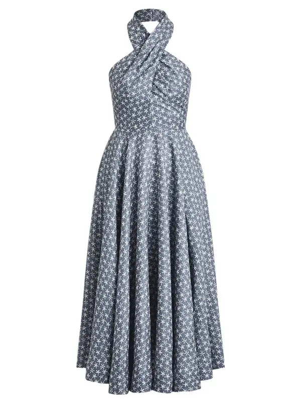Scanlan Theodore Linen Printed Halter Dress - Blue.white