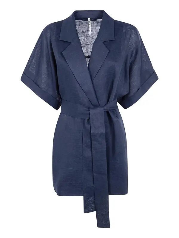 Liviana Conti Belted Linen Jacket - Blue