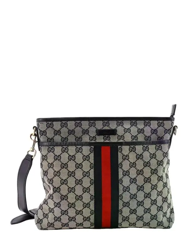 Gucci Front Pocket Web Messenger Gg Canvas Small Crossbody Bag - Blue