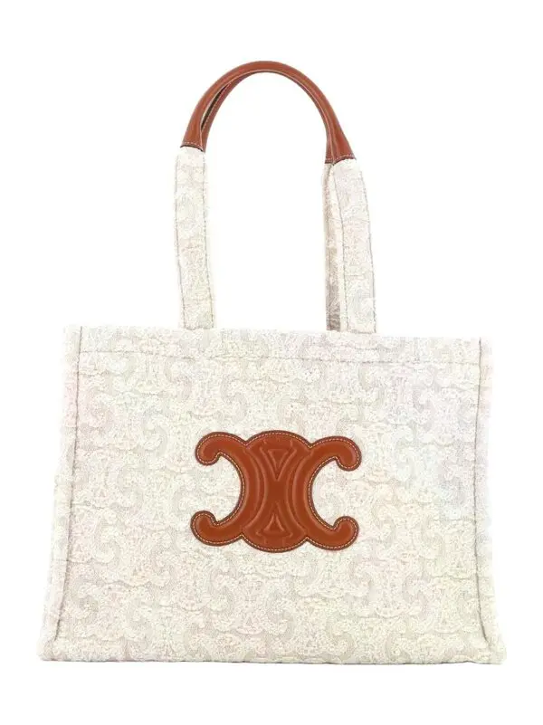 Celine Cabas Thais Triomphe Embroidered Large Tote Bag - Brown