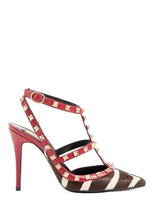 Valentino Garavani Rockstud Pony-effect Calfskin Pumps - White/brown/red