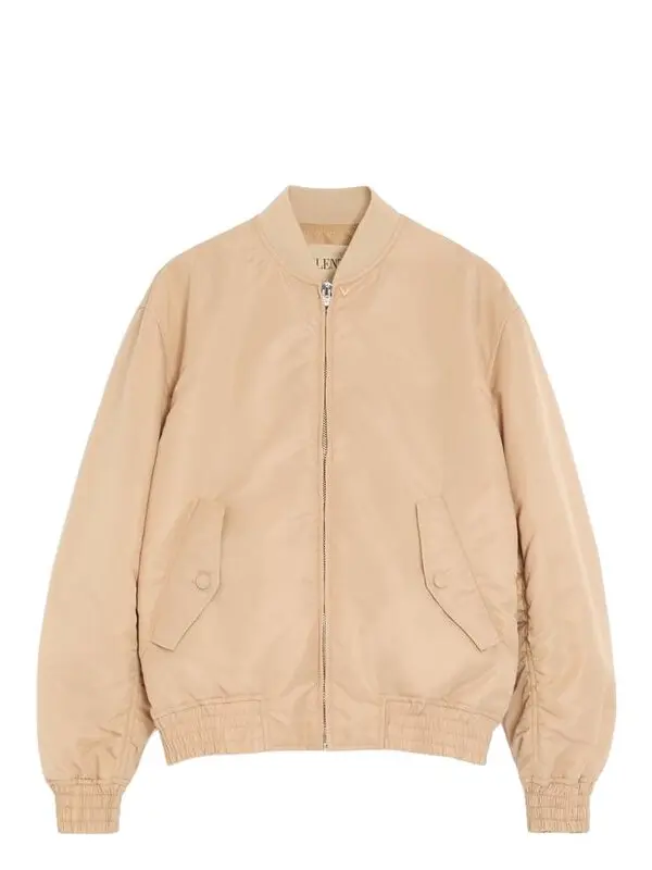 Valentino Garavani Nylon Bomber Jacket With Vgold - Sand