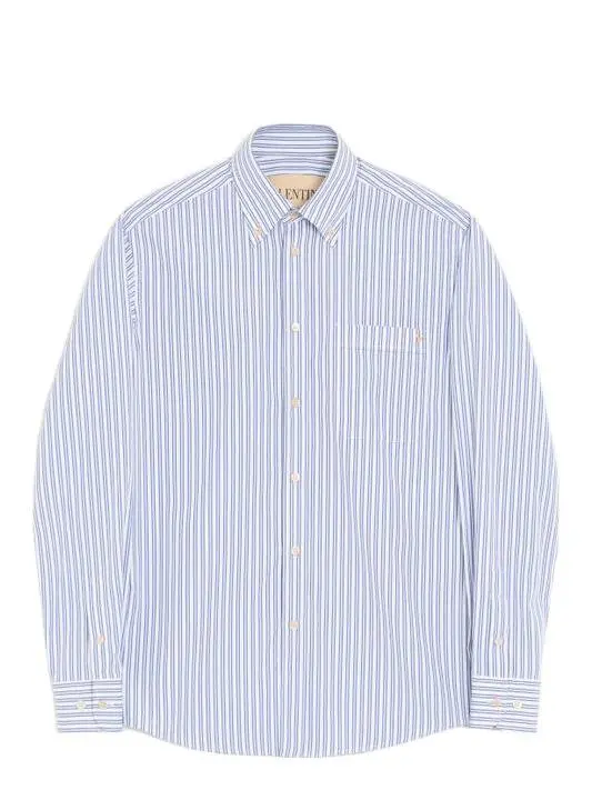 Valentino Garavani Cotton Poplin Shirt With Vgold Stripes - Ivory/blue