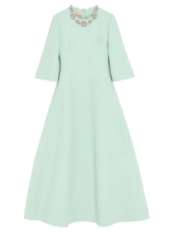 Valentino Garavani Crepe Couture Embroidered Midi Dress - Celadon/silver