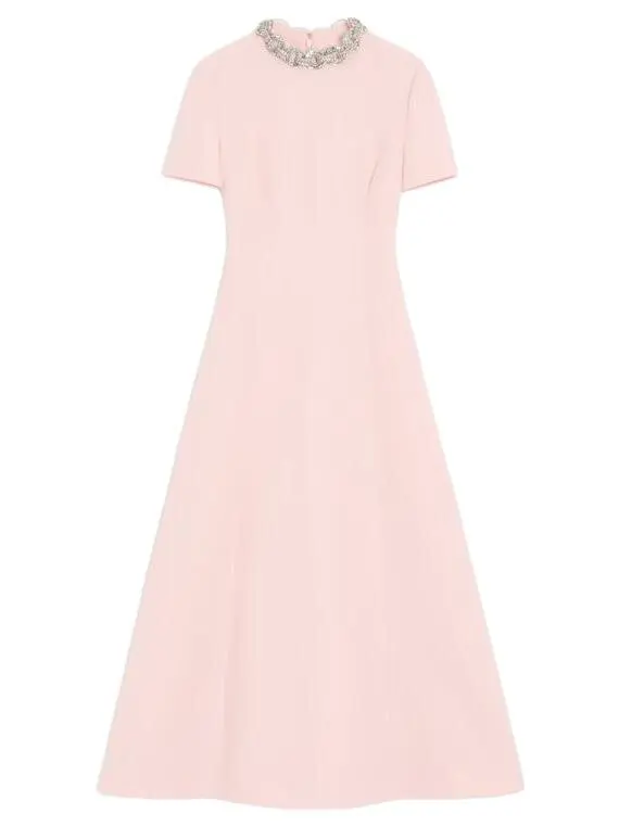 Valentino Garavani Crepe Couture Embroidered Midi Dress - Pink/silver