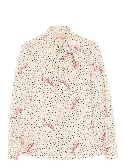 Valentino Garavani Crepe De Chine "plus De Pois" Bubble Shirt With Scarf Detail - Vanilla/multicolour