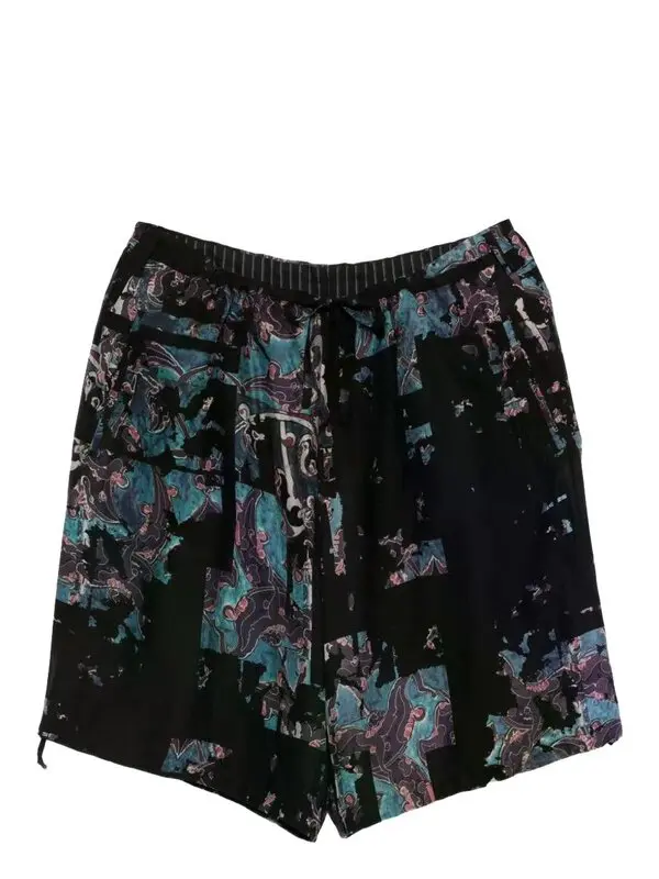 Yohji Yamamoto Abstract-print Wide-leg Shorts - Black