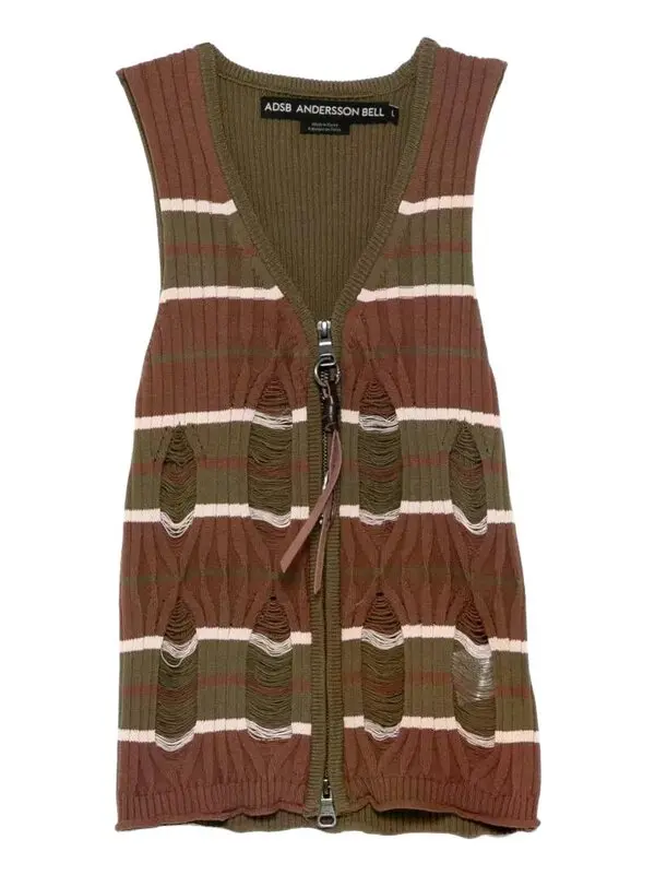 Andersson Bell Distressed Striped Knit Vest - Green
