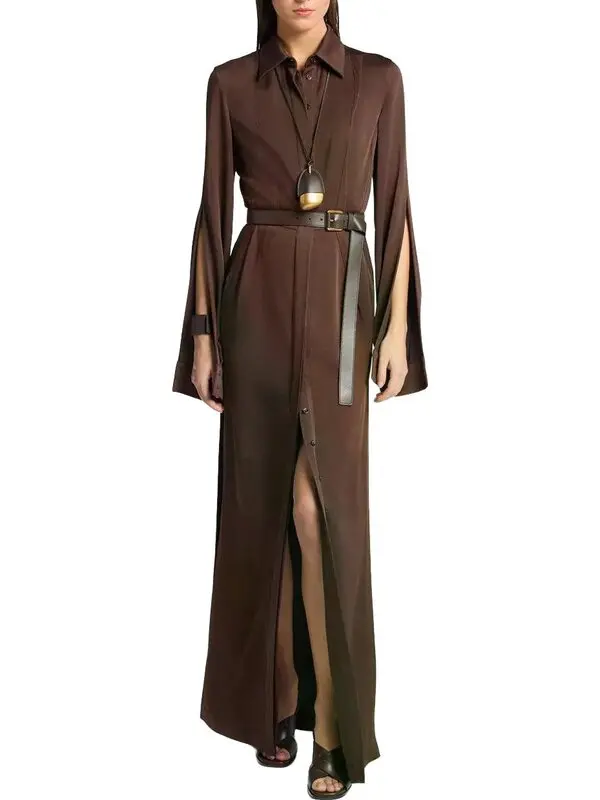 Michael Kors Slit-sleeve Shirt Dress - Brown