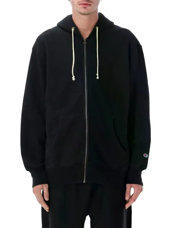 Champion Logo Patch Zip-up Hoodie - Black