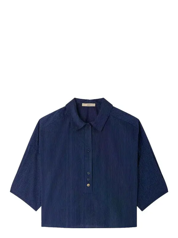SESSUN Pinstripe-print Cropped Shirt - Blue