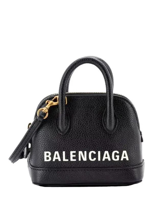 Balenciaga Logo Ville Leather Nano Satchel - Black