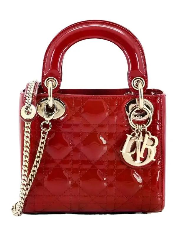 Dior Lady Chain Bag Cannage Quilt Patent Mini Satchel - Red