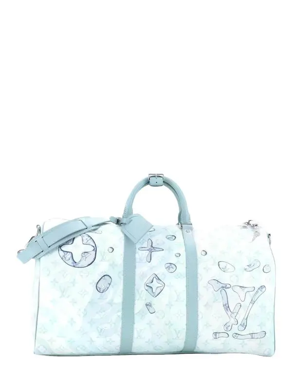 LOUIS VUITTON Keepall Bandouliere Aquagarden Monogram Canvas 50 Travel Bag - Blue