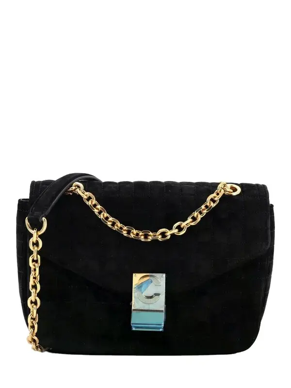 Celine C Bag Quilted Suede Medium Crossbody Bag - Black
