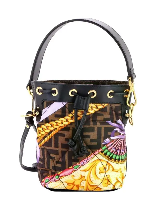 Fendi X Versace Fendace Mon Tresor Quilted Printed Zucca Silk Mini Bucket Bag - Multicolour