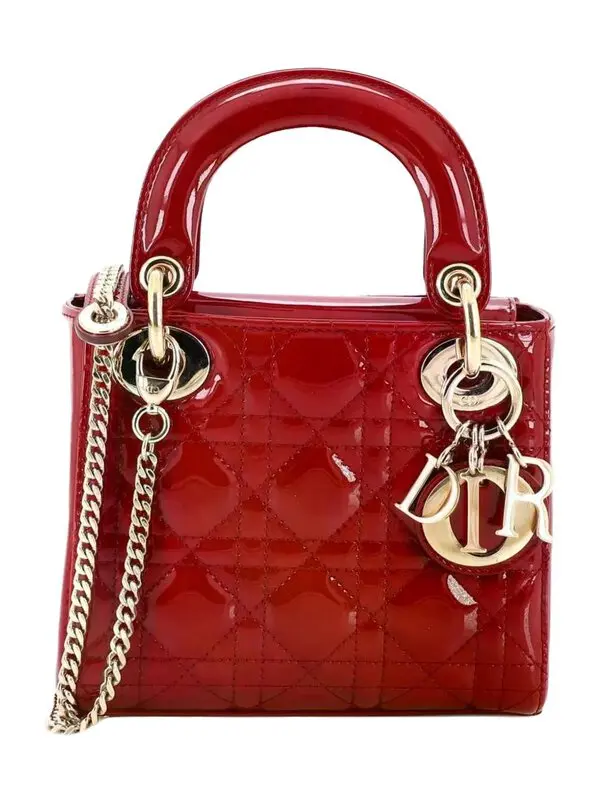 Dior Lady Cannage Quilt Patent Mini Satchel - Red