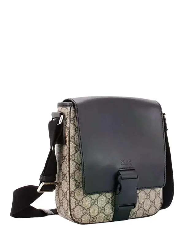 Gucci Buckle Flap Messenger Bag Gg Coated Canvas With Leather - Brown