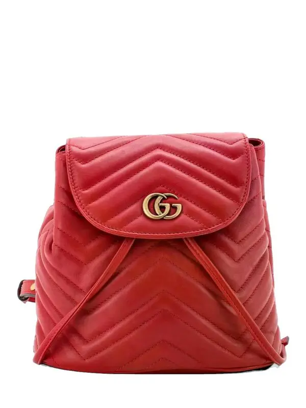 Gucci Gg Marmont Drawstring Matelasse Leather Mini Backpack - Red