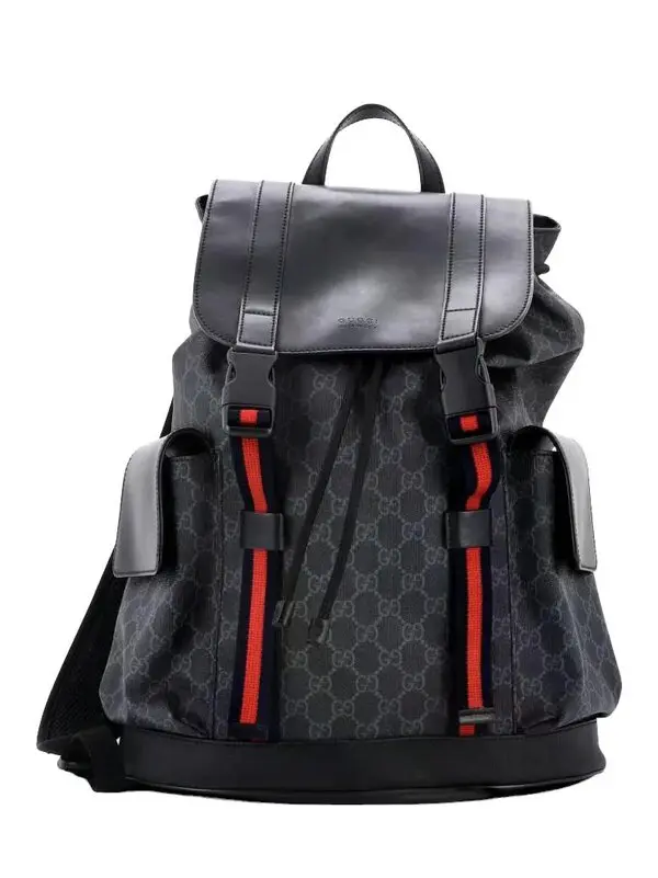 Gucci Double Pocket Buckle Gg Coated Canvas Large Backpack - Black