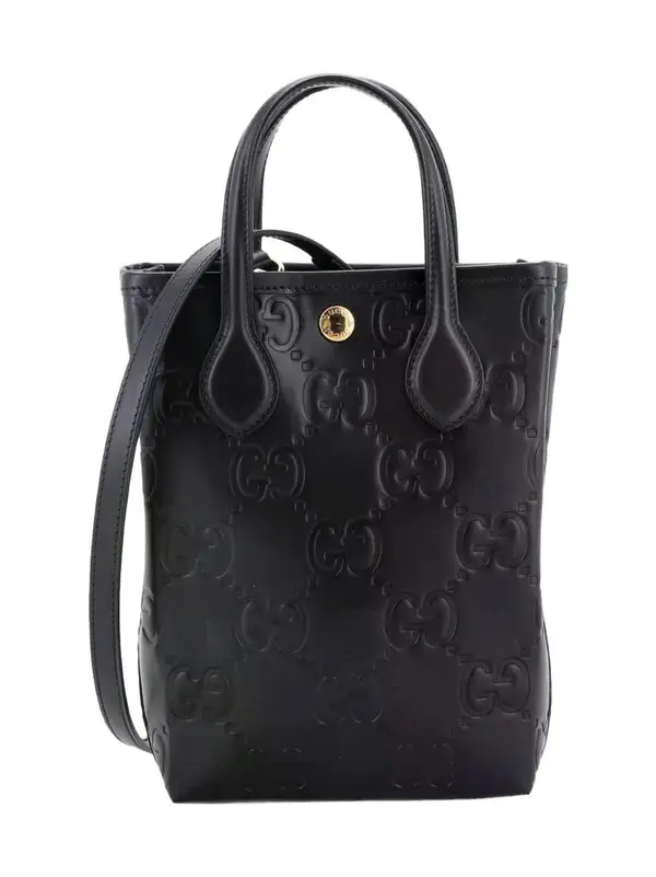 Gucci Vertical Tote Gg Embossed Leather Mini Satchel - Black