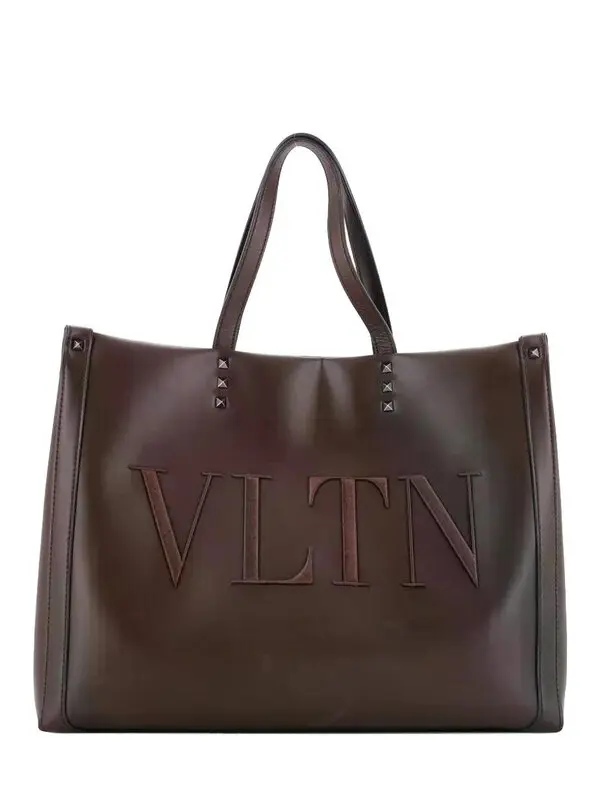 Valentino Garavani Vltn Rockstud Embroidered Leather Tote Bag - Brown