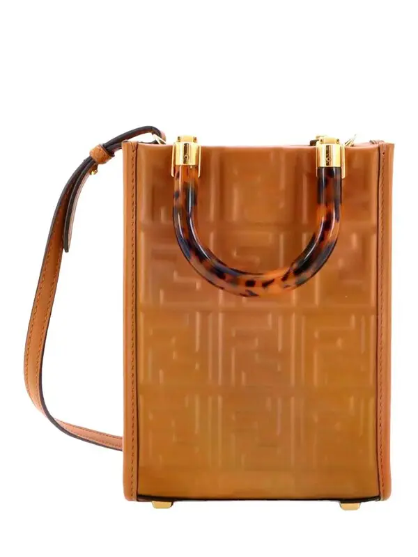 Fendi Sunshine Shopper Zucca Embossed Leather Mini Tote Bag - Brown