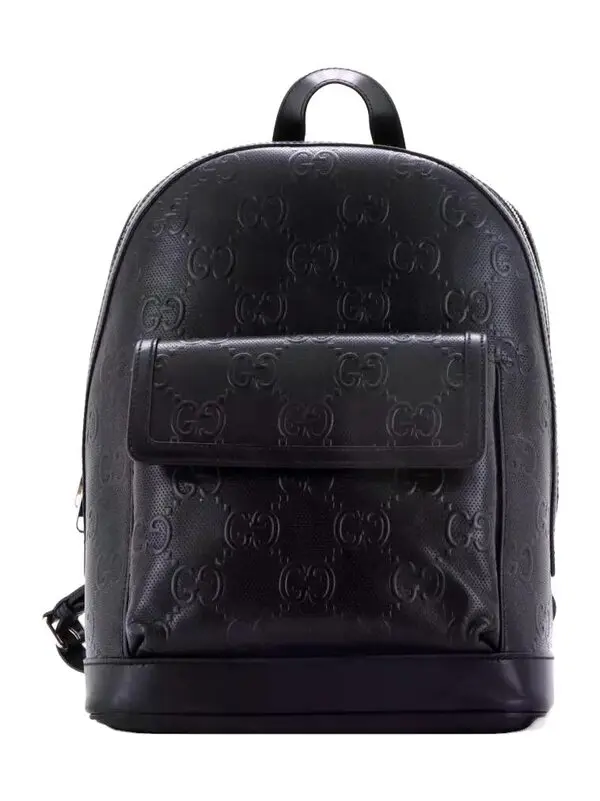 Gucci Pocket Gg Embossed Perforated Leather Large Backpack - Black