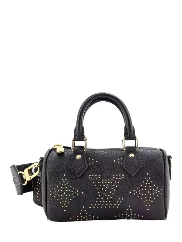 LOUIS VUITTON Speedy Bandouliere Studded Leather Nano Travel Bag - Black