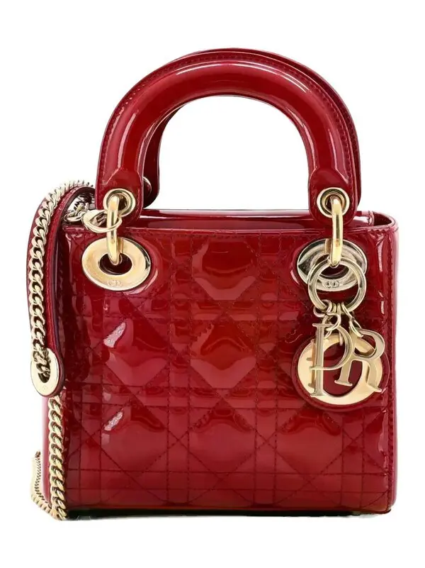 Dior Lady Chain Bag Cannage Quilt Patent Mini Satchel - Red