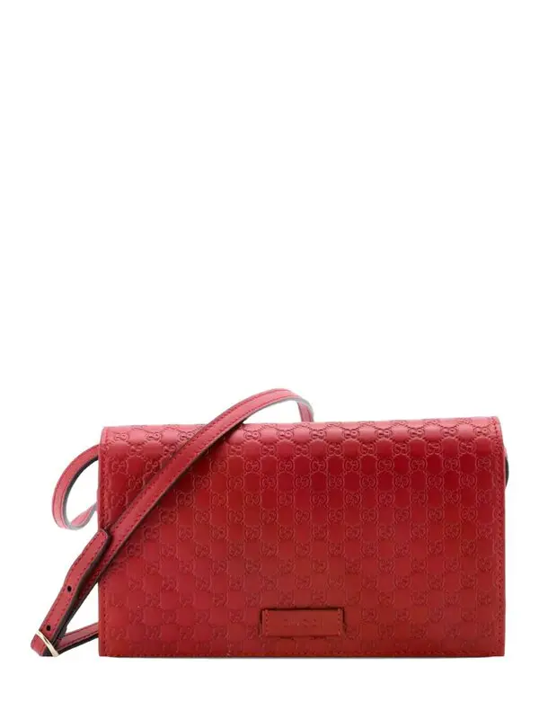 Gucci Wallet On Strap Microssima Leather Crossbody Bag - Red