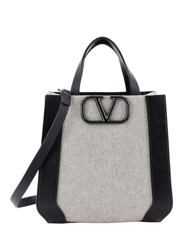 Valentino Garavani Vlogo Signature Canvas And Leather Mini Tote - Black