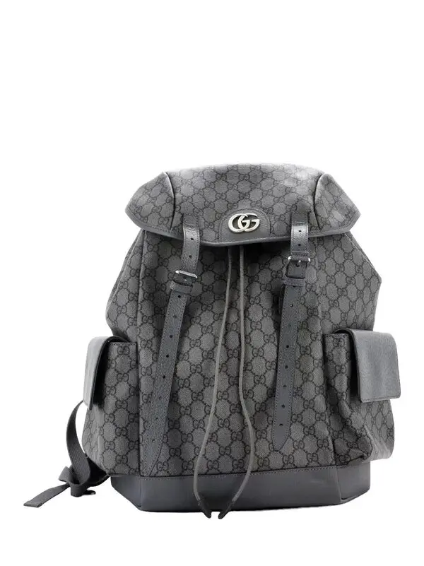 Gucci Ophidia Flap Gg Coated Canvas Medium Backpack - Grey