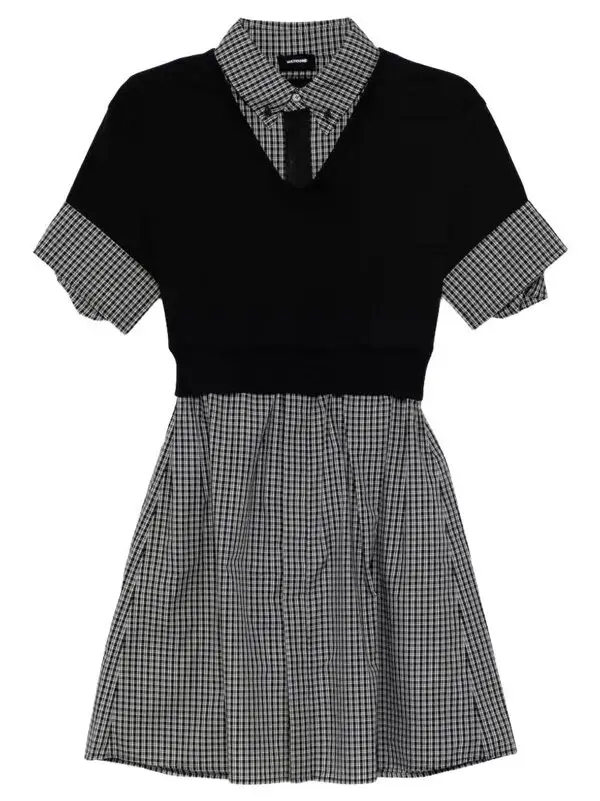 We11Done Gingham-print Layered Dress - Black