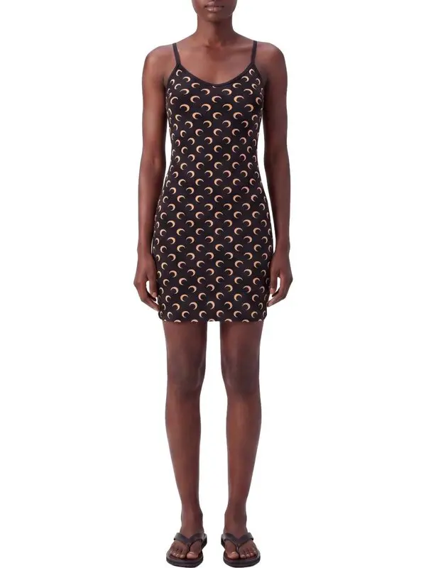 MARINE SERRE Printed Jersey Mini Dress - Black