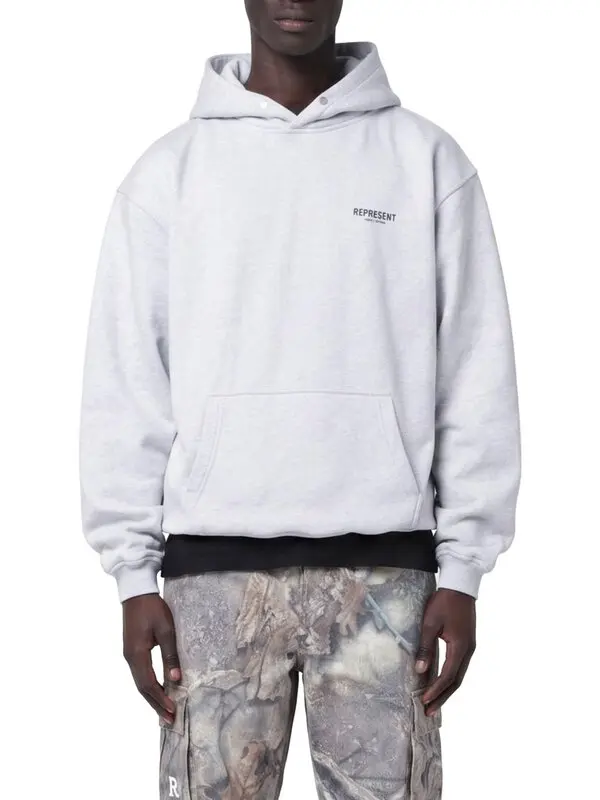 REPRESENT Oversized Cotton Hoodie With Logo - Grey