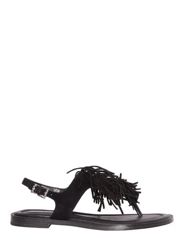 Michael Kors Indra Suede Fringe Slingback Sandals - Black