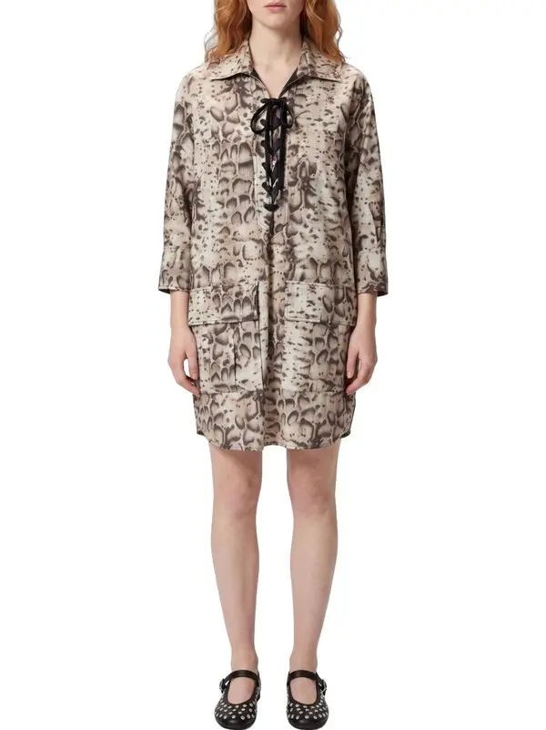 Pinko Cotton Serpent Print Shirt Dress - Brown