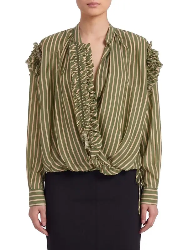 Dries Van Noten Striped Ruffle Blouse - Green