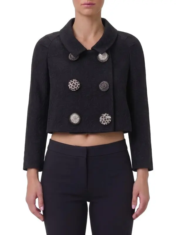 Dries Van Noten Embellished Button Double Breasted Cropped Jacket - Black