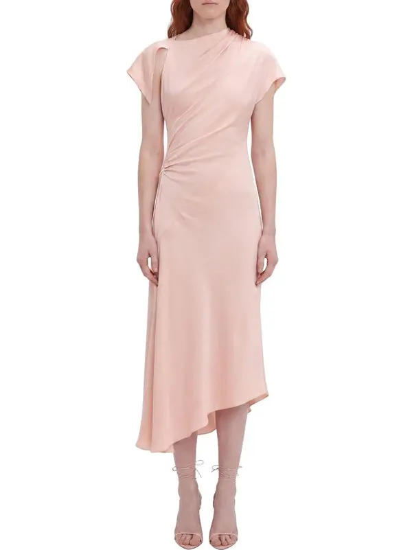 Victoria Beckham Asymmetrical Midi Dress With Short Sleeves - Pink