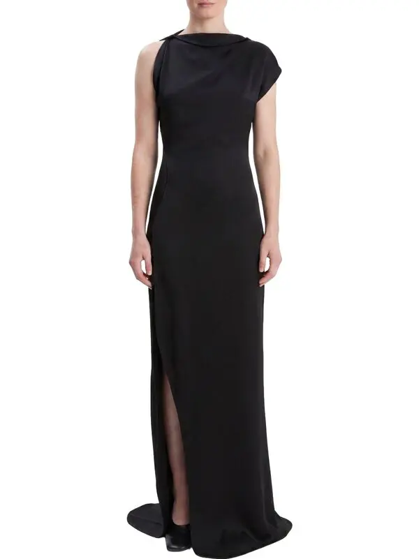 Victoria Beckham One-shoulder Crêpe Evening Gown With Slit - Black