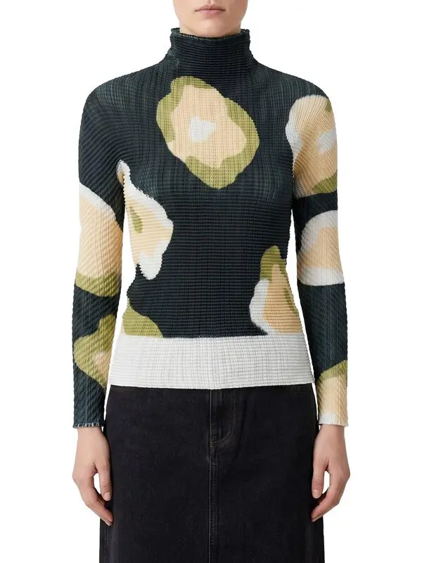 Issey Miyake Long Sleeve Mock Neck Top - Beige