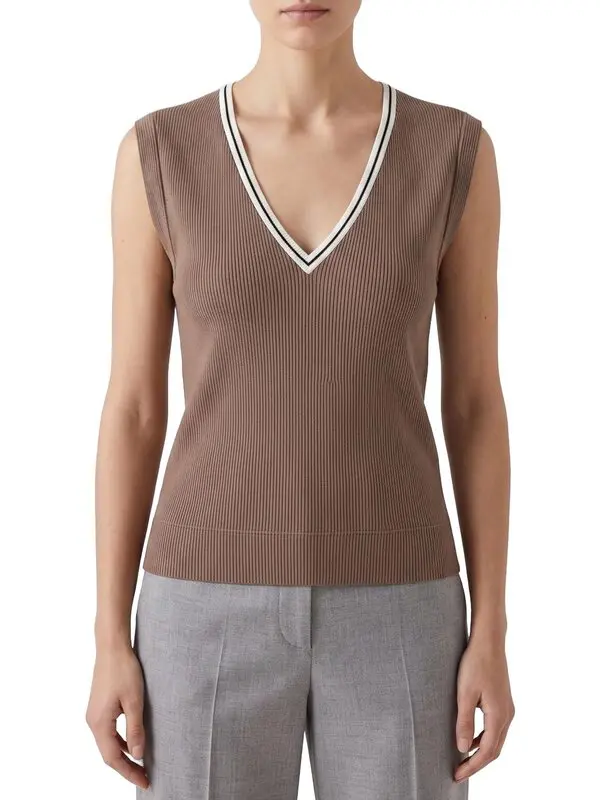Brunello Cucinelli V-neck Ribbed Top - Brown