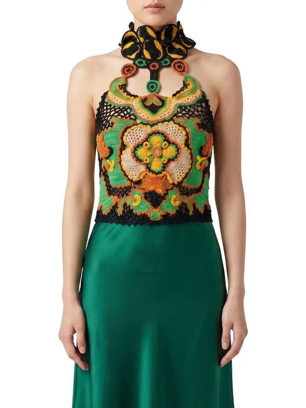Etro Crocheted Embellished Halter Top - Multicolor